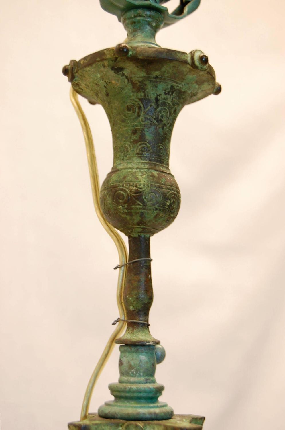 19th Century Roman Bronze Candlestick Wired as a Lamp For Sale at 1stdibs
