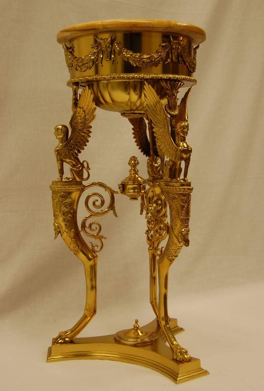 19th Century Copy of Roman Brazier in Gold Vermiel Finish with Marble ...