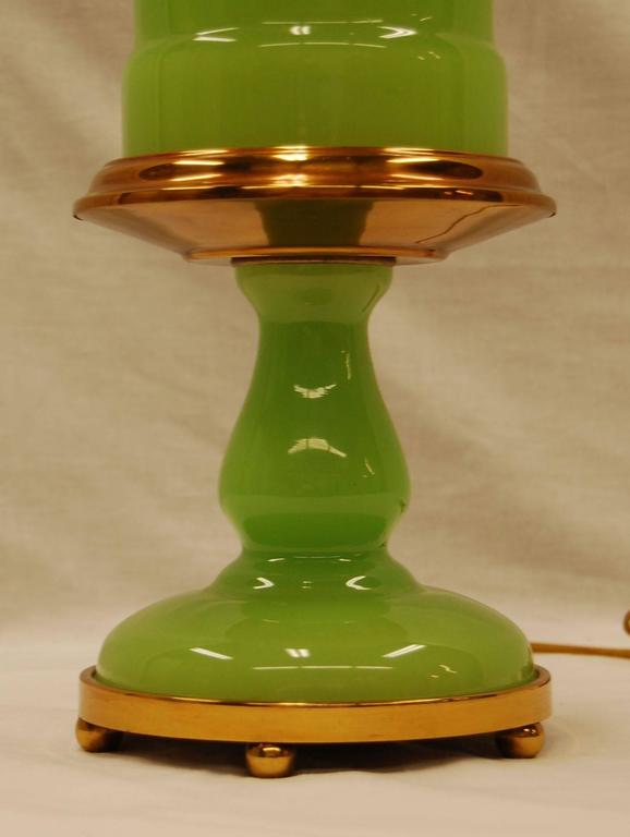 20th Century Reproduction Green Opaline Glass Oil Lamp For Sale at 1stDibs