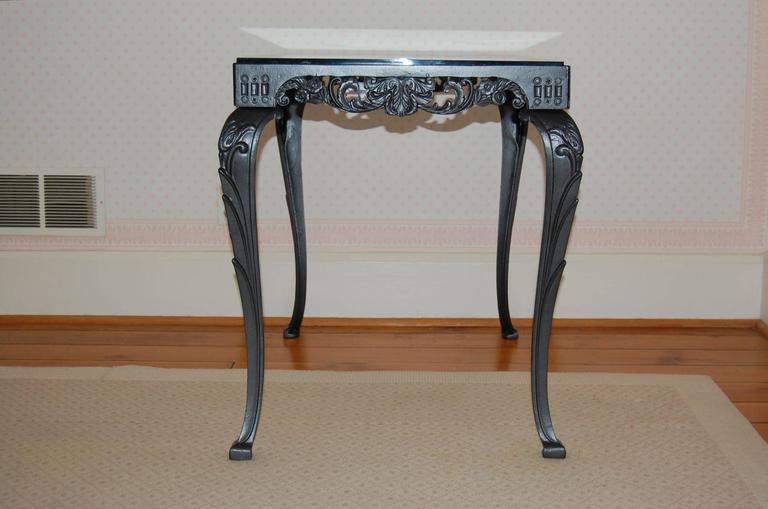 Fancy Cast Iron Rectangular Table Base with Glass Top, circa 1930s For ...