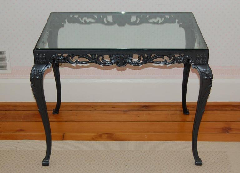 Fancy Cast Iron Rectangular Table Base with Glass Top, circa 1930s For ...