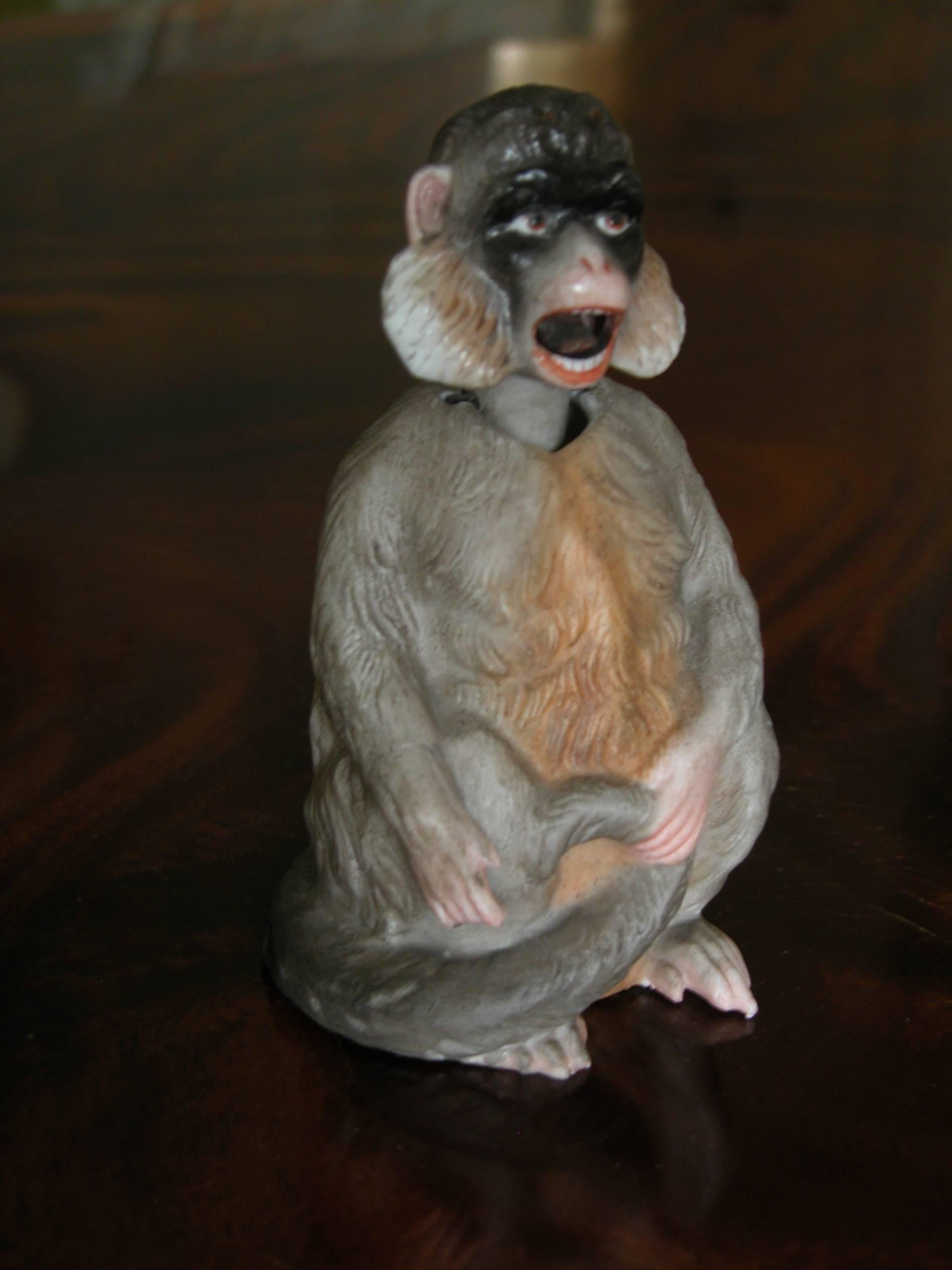 19th Century Porcelain Bobblehead Nodder of a Monkey by Ernst Bohne and ...