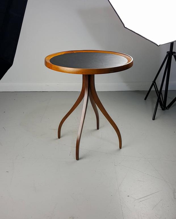 Sculptural, Graceful Side Table with Leather Top by Kipp Stewart, 1960s ...