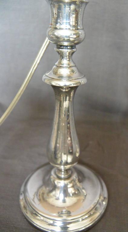 Pair Christofle Silver Candlestick Lamps For Sale at 1stDibs