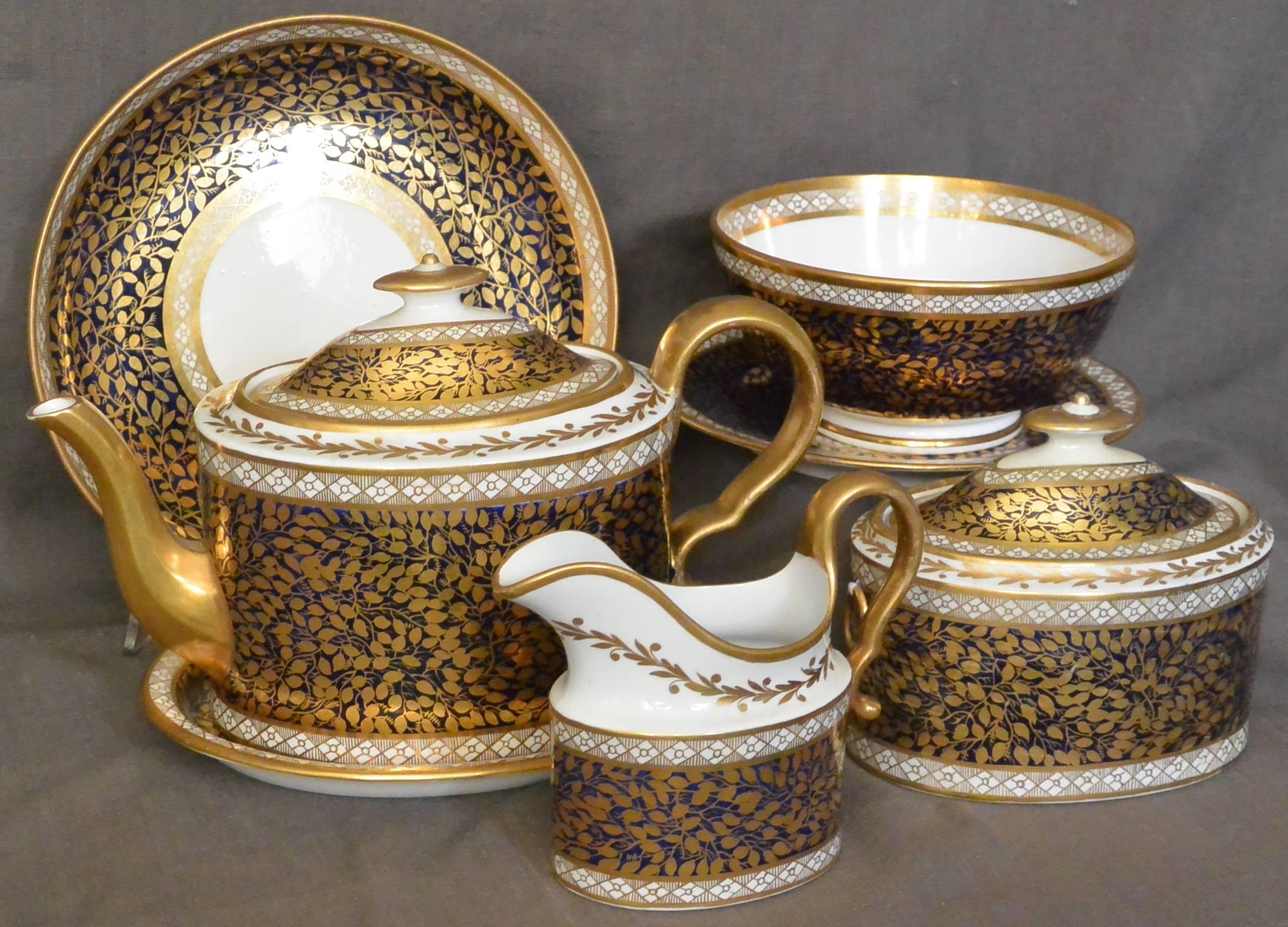 Blue and Gilt Porcelain English Tea Set at 1stDibs