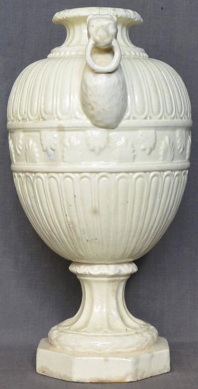 Italian Neoclassical White Pottery Urn with Panther Handles at 1stDibs