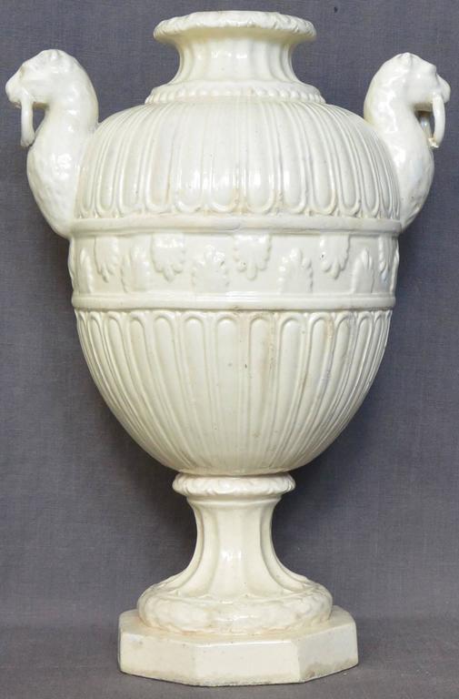 Italian Neoclassical White Pottery Urn with Panther Handles at 1stDibs