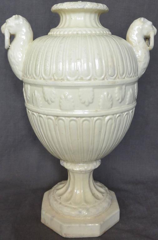 Italian Neoclassical White Pottery Urn with Panther Handles at 1stDibs