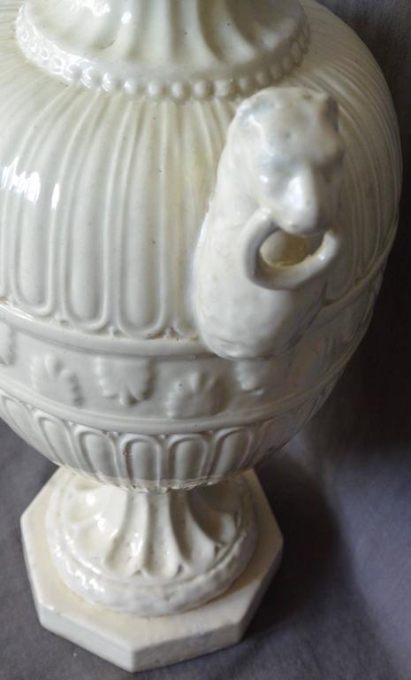 Italian Neoclassical White Pottery Urn with Panther Handles at 1stDibs