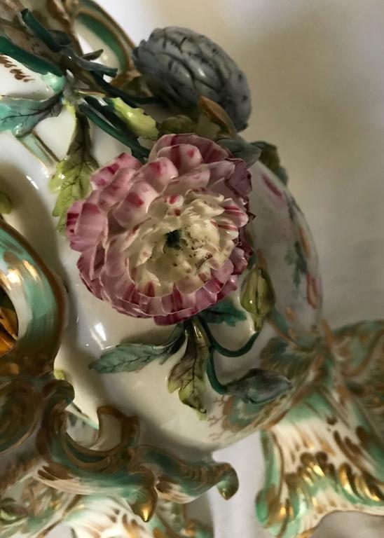 Pair Green and Gilt Painted Rockingham Vases For Sale at 1stDibs