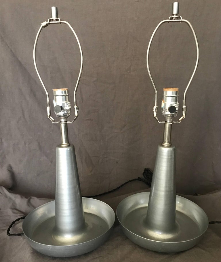 Pair of Mid-Century Aluminum Lamps For Sale at 1stDibs