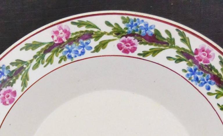 Pair of Green, Pink and Blue Floral Banded Plates For Sale at 1stDibs