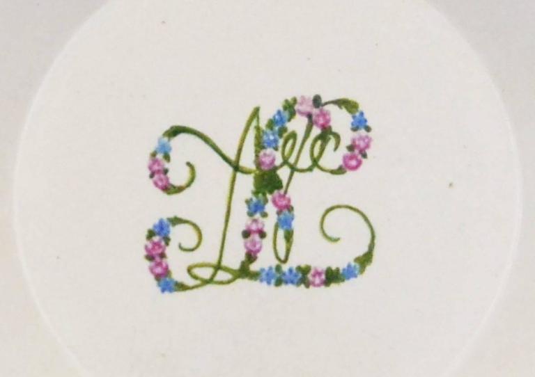 Pair of Green, Pink and Blue Floral Banded Plates For Sale at 1stDibs