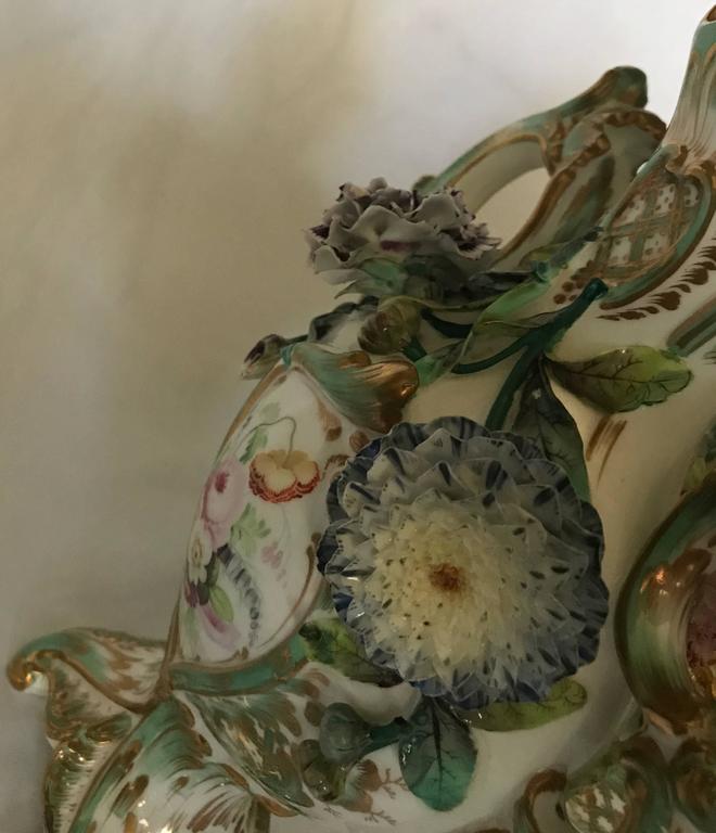 Pair Green and Gilt Painted Rockingham Vases For Sale at 1stDibs