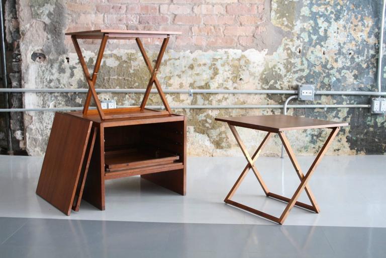 Aksel Kjaersgaard Teak Side Table with Four Nesting Folding Tables at 1stDibs