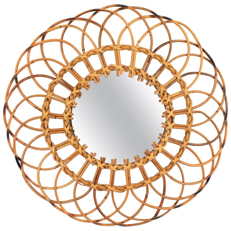 Sunburst Flower Wall Mirror in Rattan, 1960s For Sale at 1stDibs ...