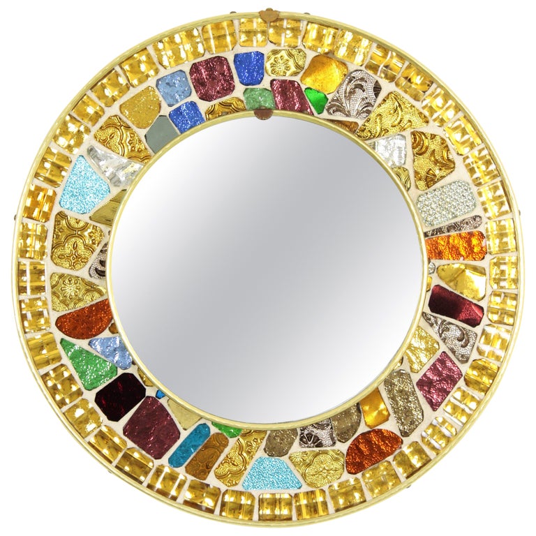 Multi Color Glass Mosaic Round Wall Mirror, 1960s For Sale at 1stDibs ...