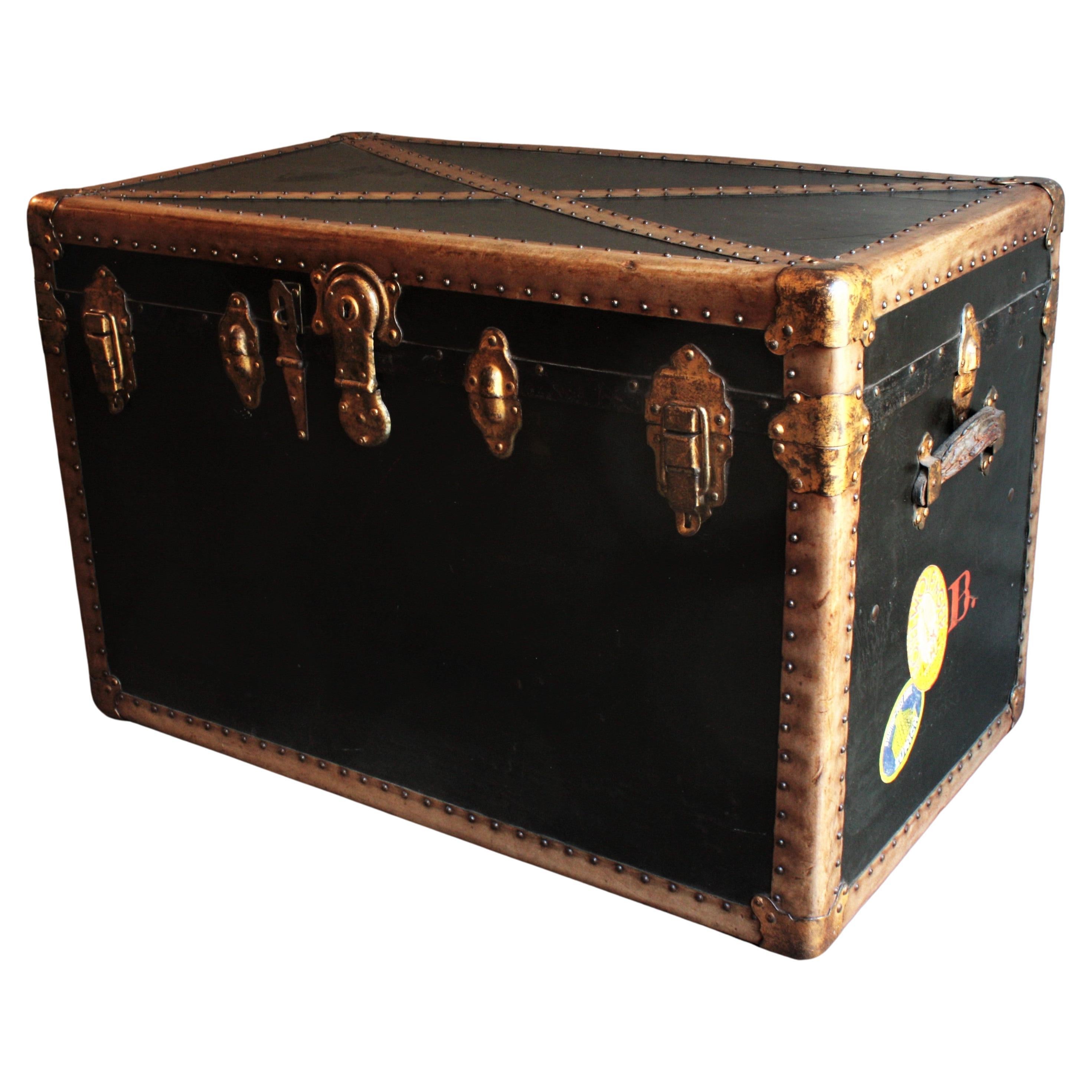 French Black Steamer Trunk or Console Table at 1stDibs