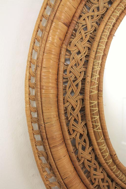 Large Rattan Woven Wicker Oval Mirror, France, 1960s at 1stDibs ...