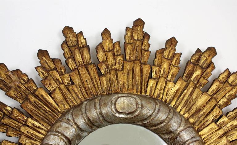 Spanish Baroque Style Silver and Giltwood Sunburst Mirror at 1stDibs
