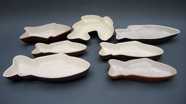 Vintage Collection of Seven Pottery Fish Shaped Dishes at 1stDibs