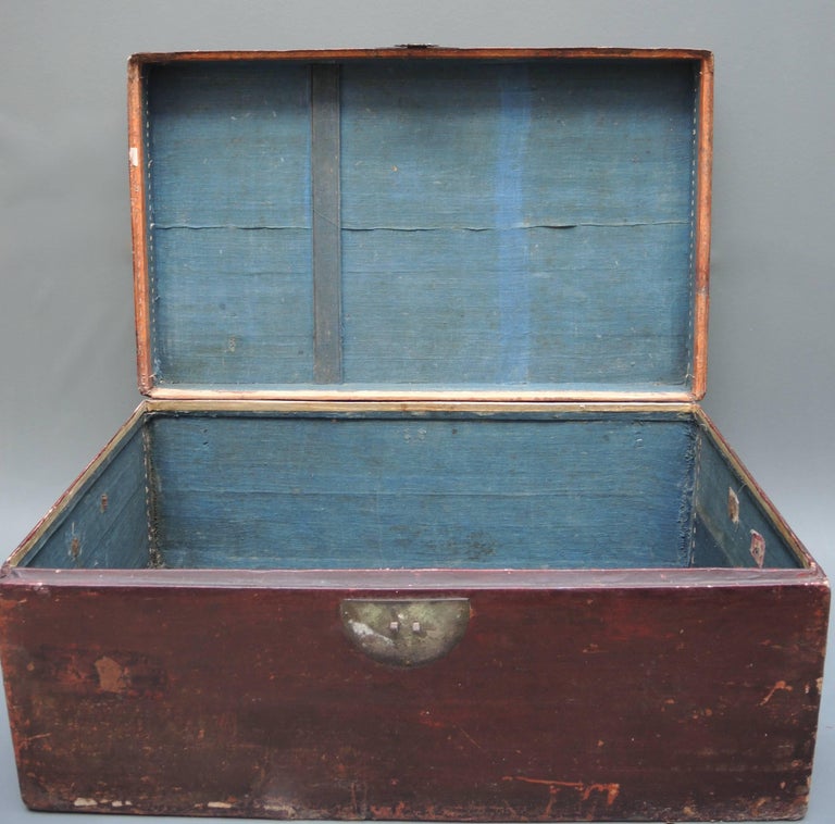 Antique Chinese Lacquered Leather Trunk For Sale at 1stDibs