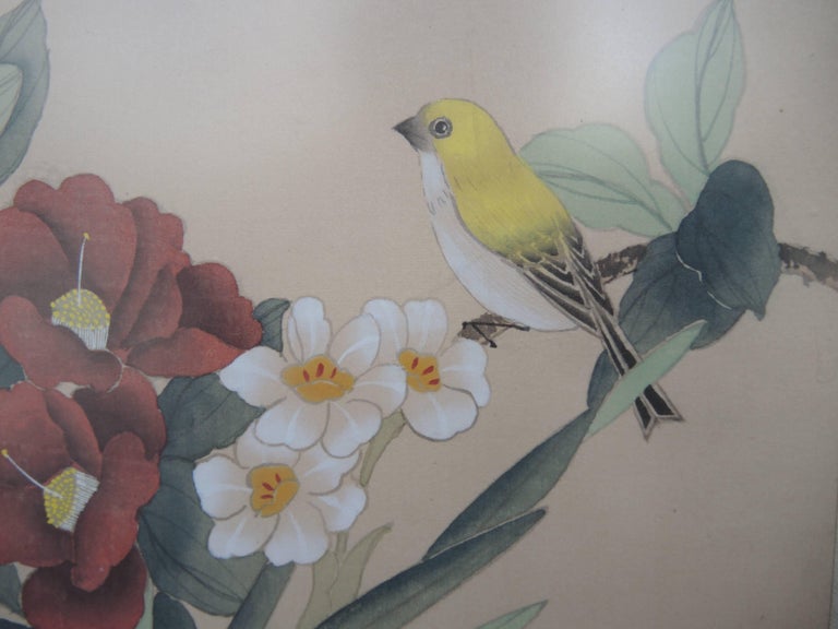Five Vintage Chinoiserie Style Chinese Paintings of Birds and Flowers ...
