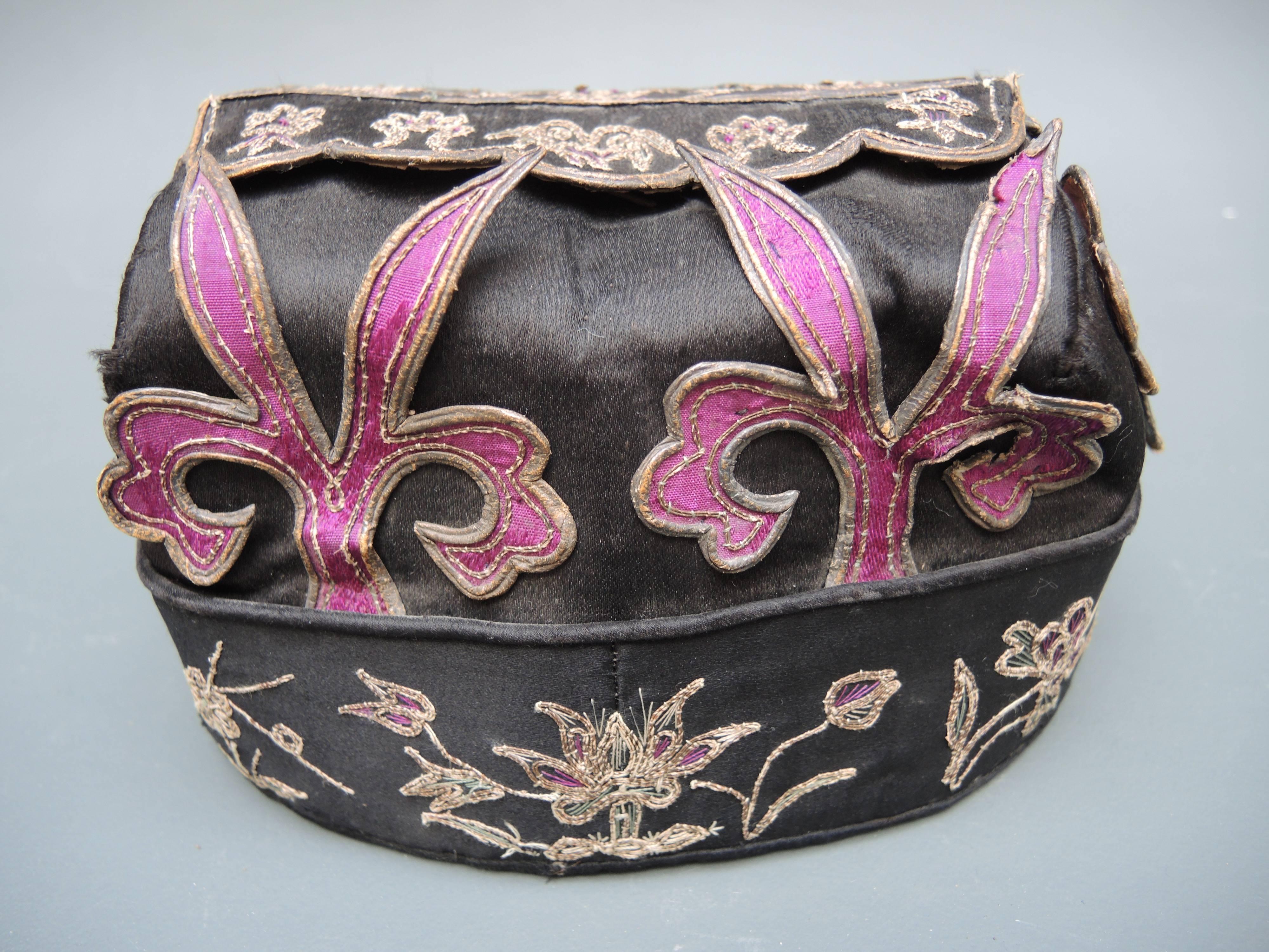 Three Antique Chinese Embroidered Silk Children's Festival Hats For ...