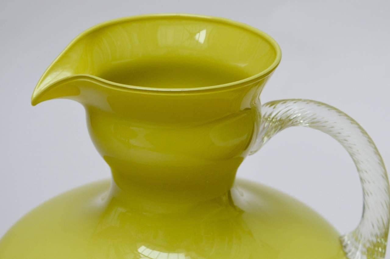 Vintage Italian Empoli Olive Green Murano Cased Art Glass Pitcher at ...