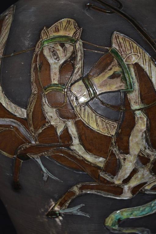 Signed Mid-Century Belgian Pottery Vase with Mermaid, Neptune and ...