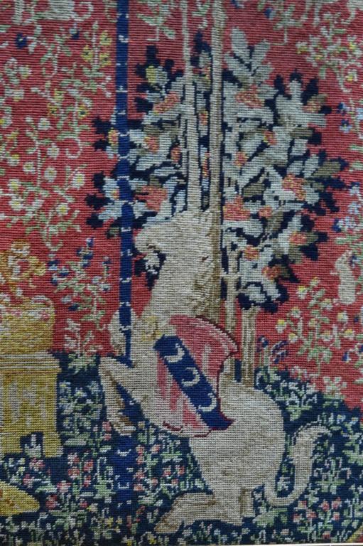 Medieval Style Flemish Needlework Tapestry of a Lion, Maidens and ...