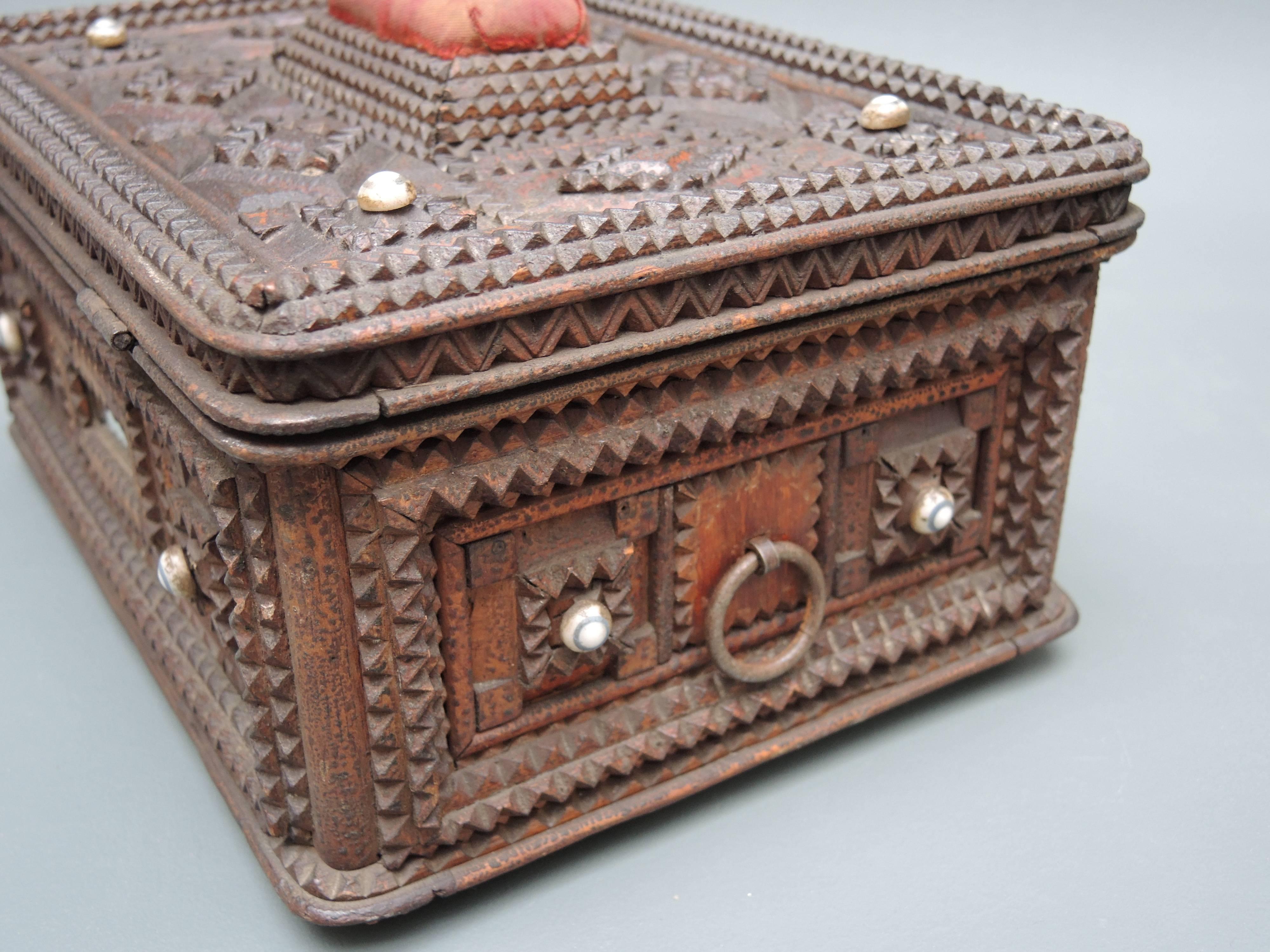 Tramp Art Box Inset with Mirrors For Sale at 1stDibs | tramp box