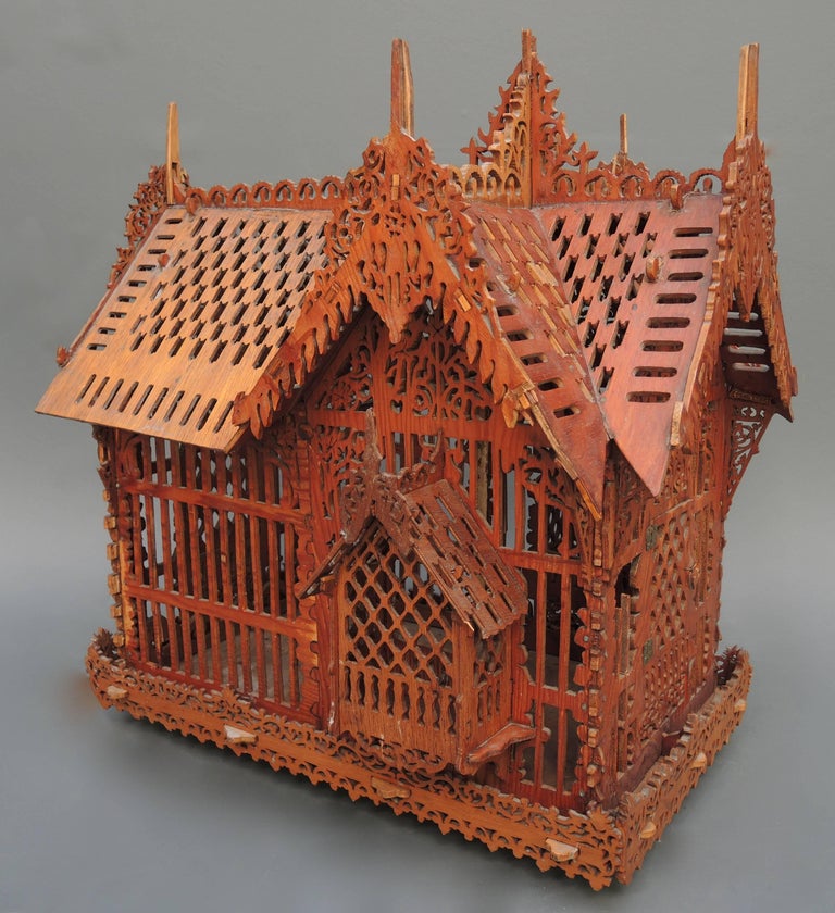 Antique Dutch Folk Art Wood Fretwork Cut-Out Birdcage Folly at 1stDibs