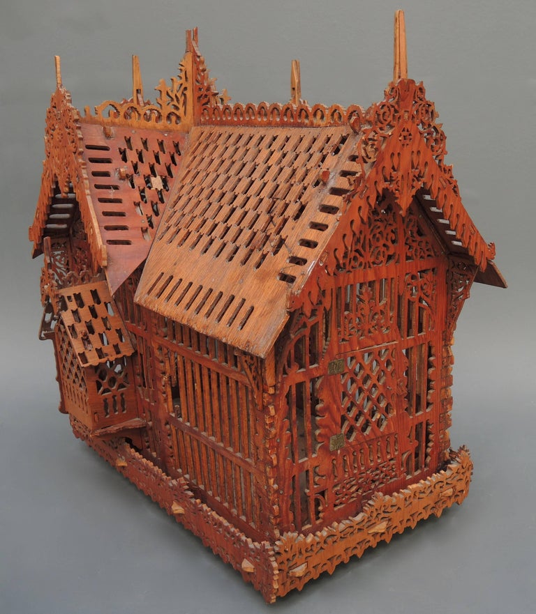 Antique Dutch Folk Art Wood Fretwork Cut-Out Birdcage Folly at 1stDibs