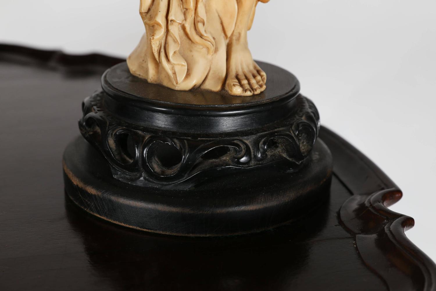 Pair of Vintage Resin Lamps with Highly Refined Carved Chinese Figures ...