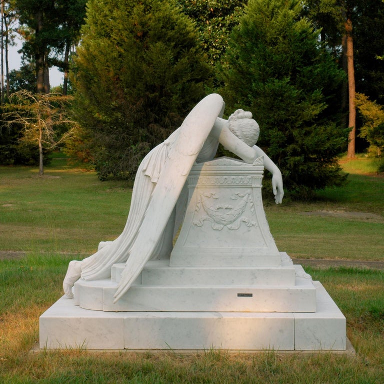 White Carrera Marble Angel of Grief Statue, Hand-Carved Reproduction ...
