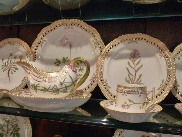77 Piece Set of Toothed and Pierced Flora Danica Porcelain from 1953 at ...