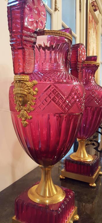 Pair of Ruby Vases Attributed to Saint Petersburg Imperial Glassworks ...