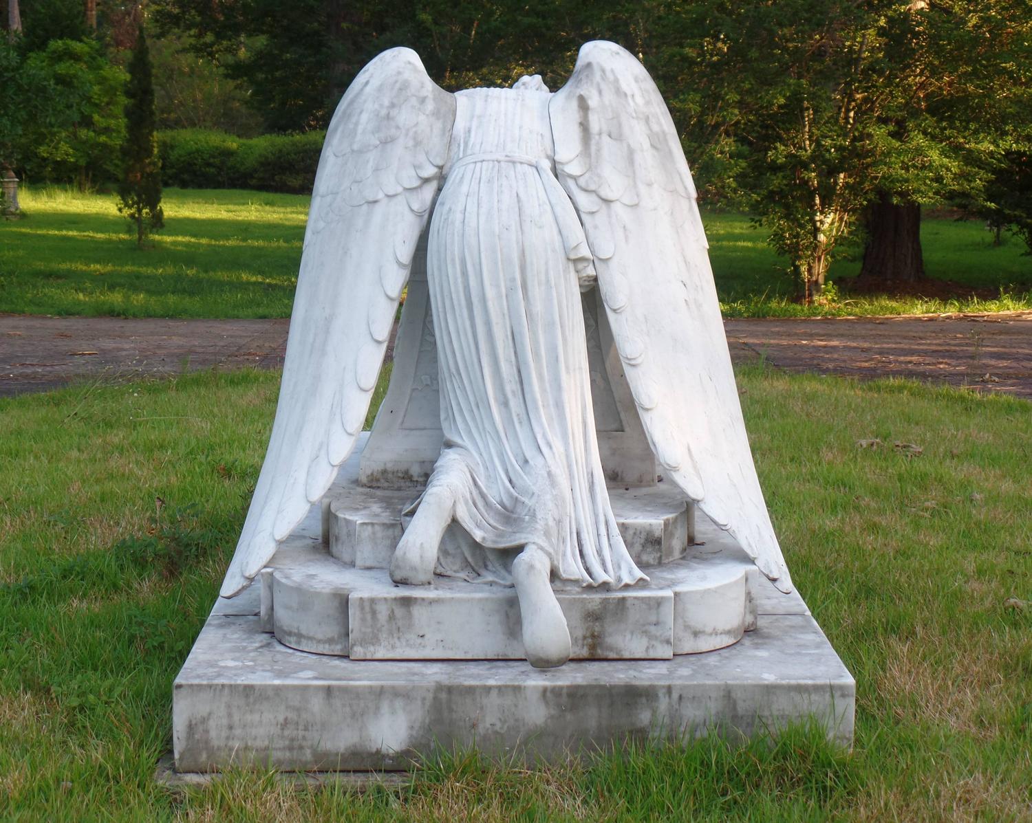 White Carrera Marble Angel of Grief Statue, hand-carved reproduction ...
