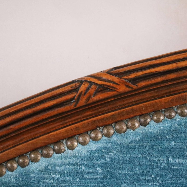 Upholstered Blue Chenille Bed - Bow Foot, WK90 at 1stDibs