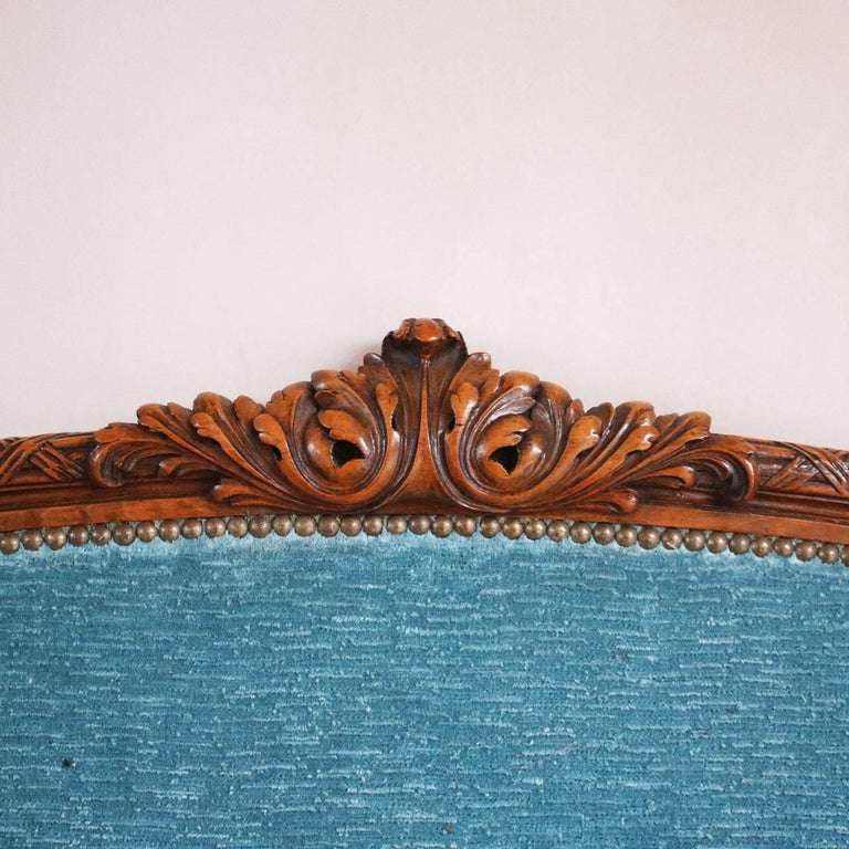 Upholstered Blue Chenille Bed - Bow Foot, WK90 at 1stDibs
