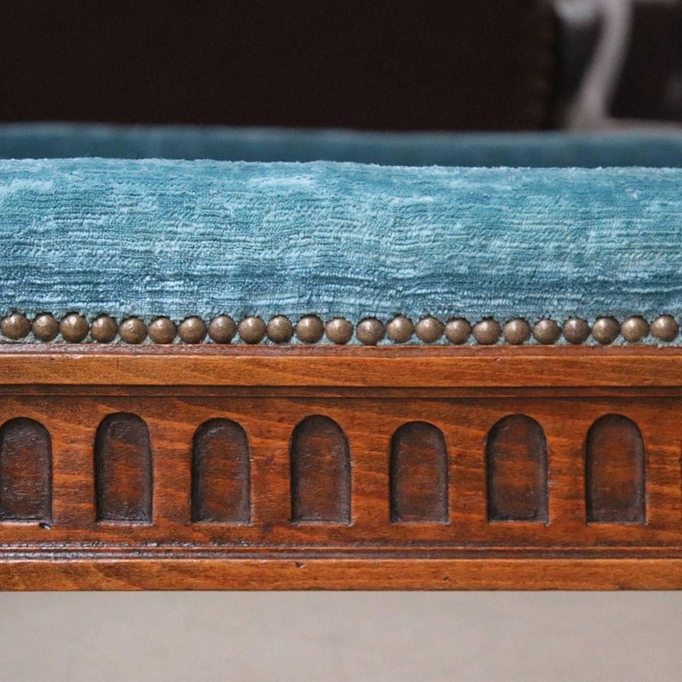 Upholstered Blue Chenille Bed - Bow Foot, WK90 at 1stDibs