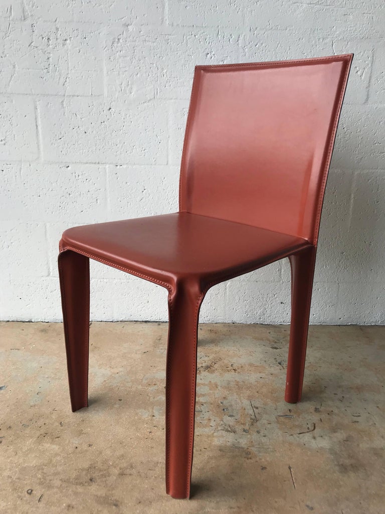 Pair of Red Leather Chairs by Arper, Italy at 1stDibs