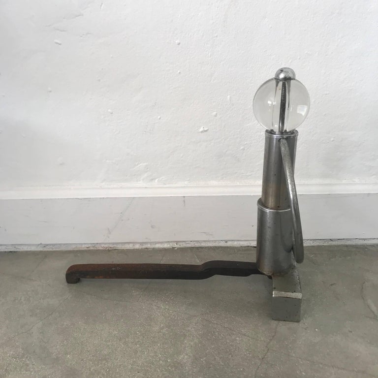 Pair of Art Deco Chrome and Glass Andirons at 1stDibs