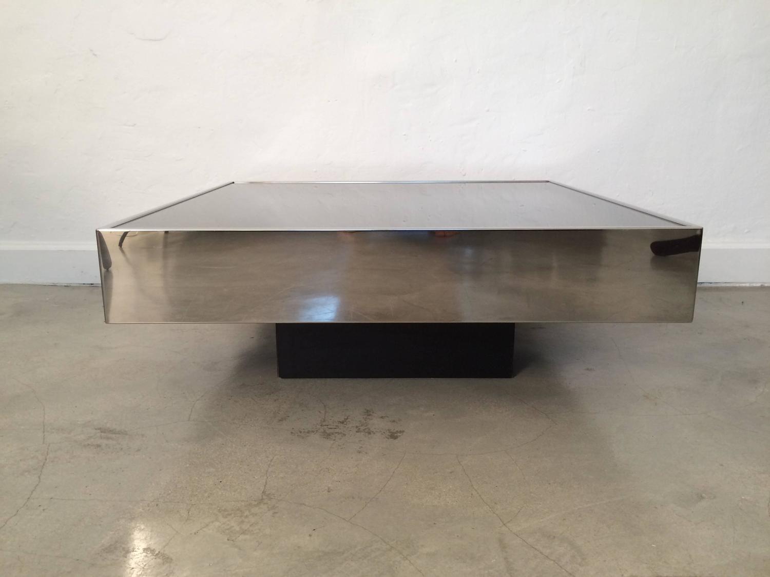 1970s Willy Rizzo Mirrored and Steel Coffee or Cocktail Table for Cidue ...