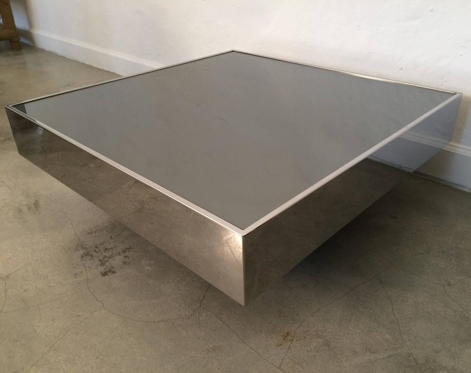 1970s Willy Rizzo Mirrored and Steel Coffee or Cocktail Table for Cidue ...