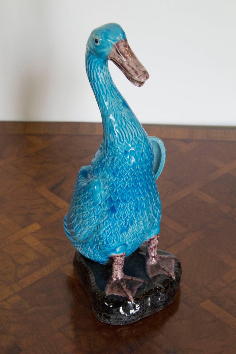 Blue Porcelain Chinese Duck Figure at 1stDibs