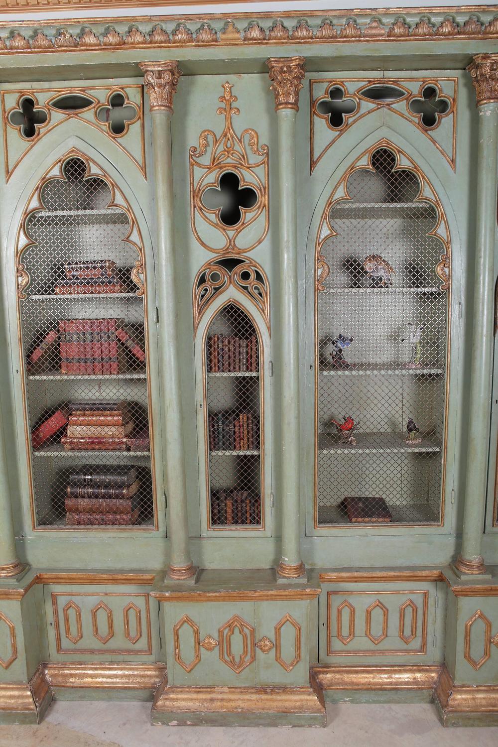 19th Century Antique Italian Gothic Revival Painted and Parcel-Gilt ...