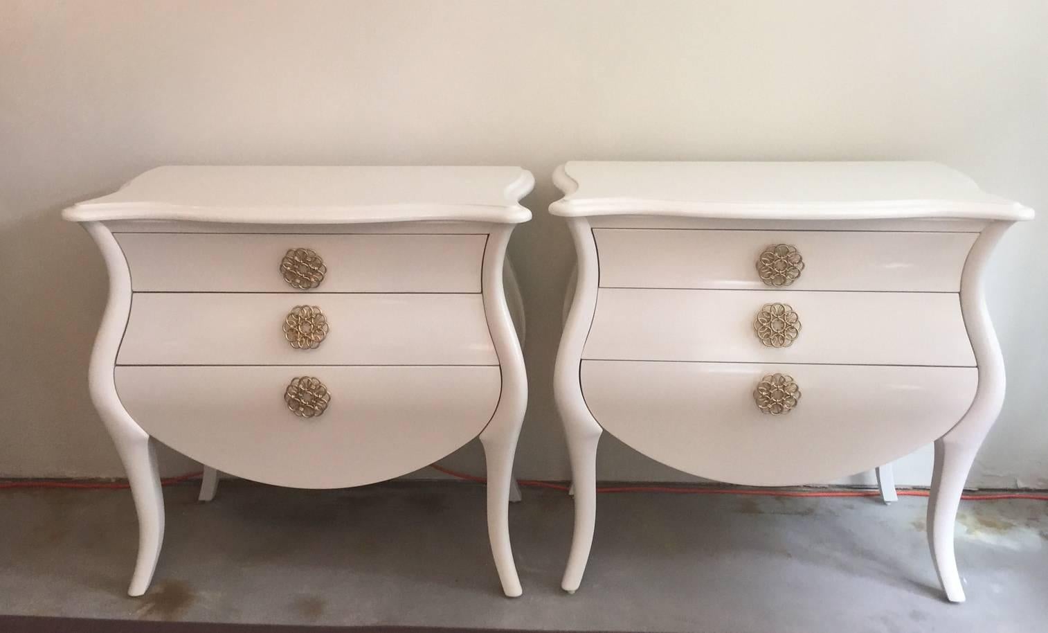 Pair of Lacquered Hooker Bombe Chests with Amazing Hardware at 1stDibs