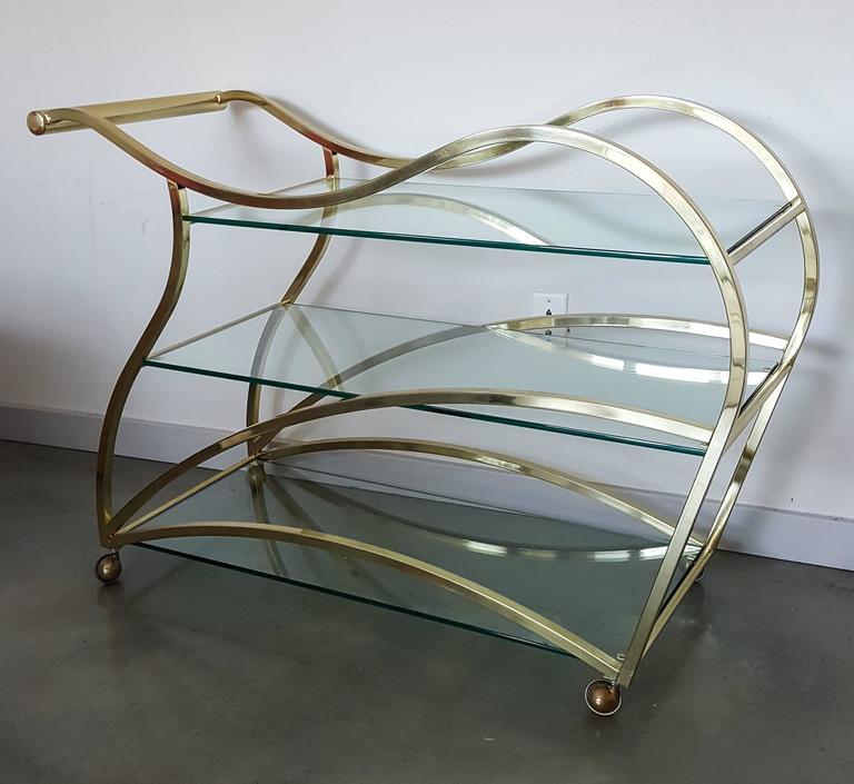 1970s Streamline Brass Bar Cart at 1stDibs
